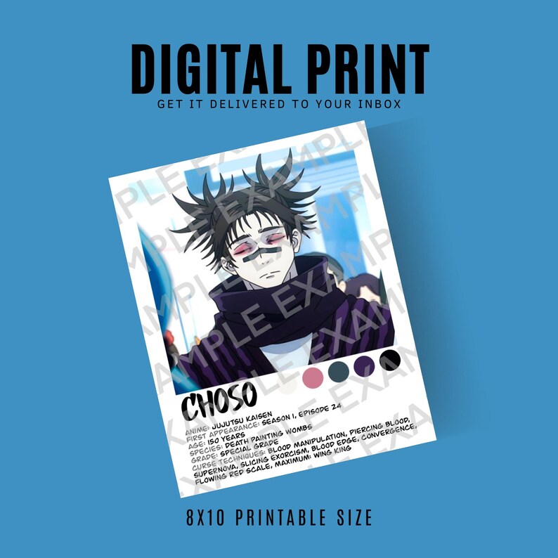 Choso Kamo Jujutsu Kaisen JJK Poster | Digital Download | 8x10, A4, U.S ...