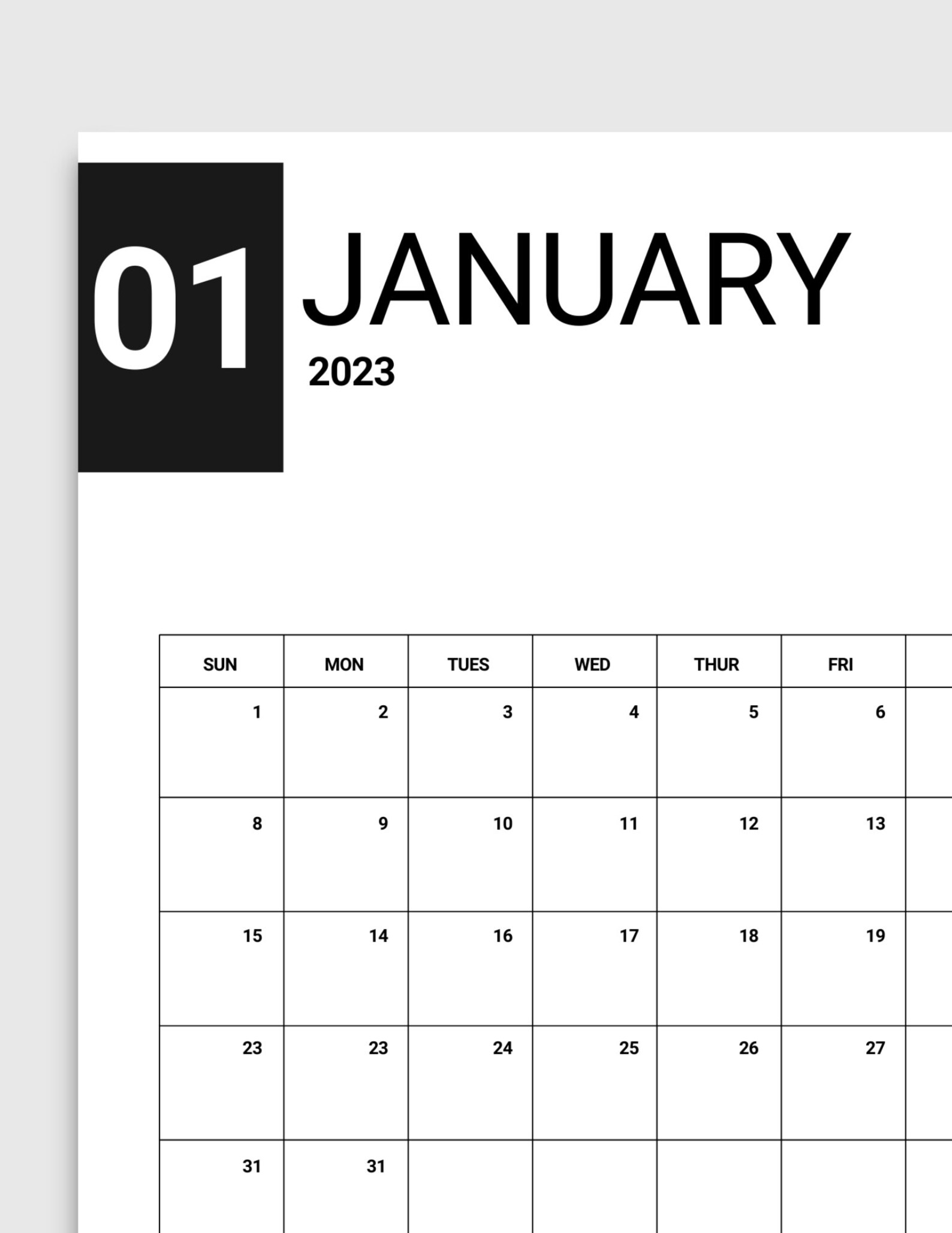 2023 Calendar PDF, Printable Blank Monthly Calendar 2023 With Sunday ...