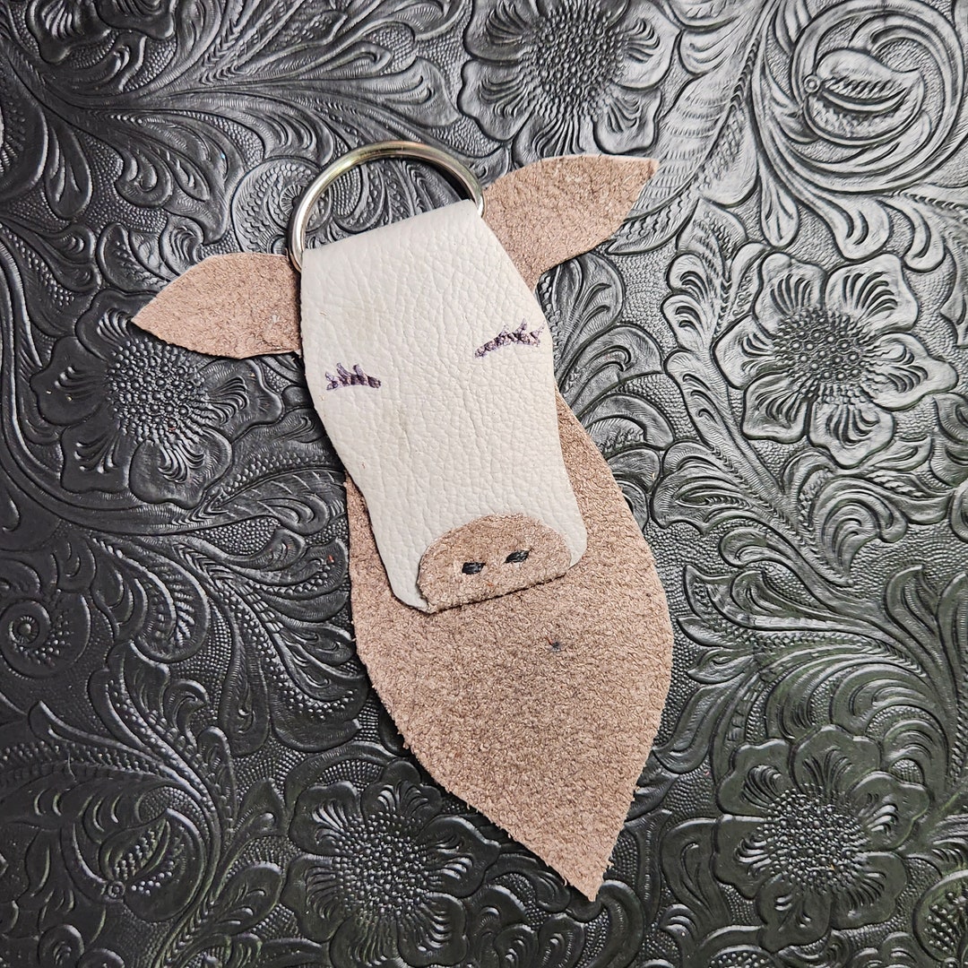 Handmade Leather Cow Keychain - Etsy