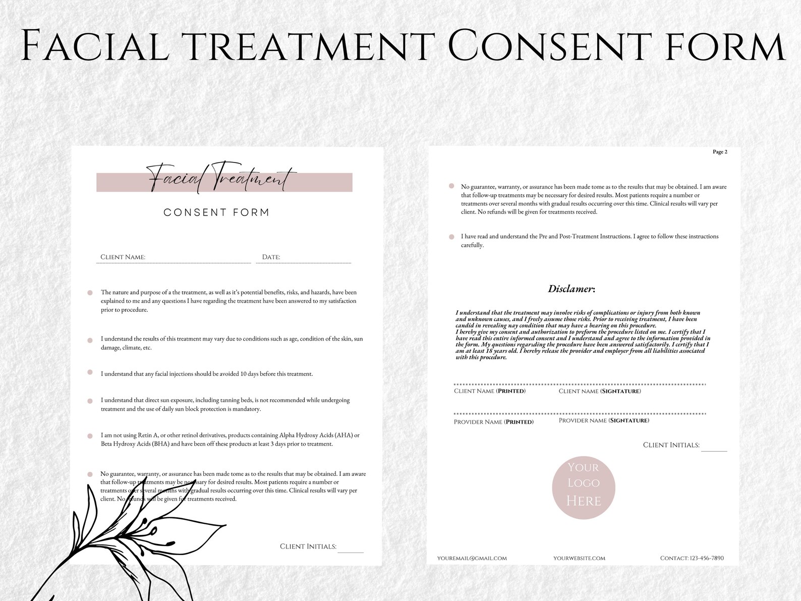 Facial Treatment Forms Bundle, Editable Esthetician Template, Printable ...
