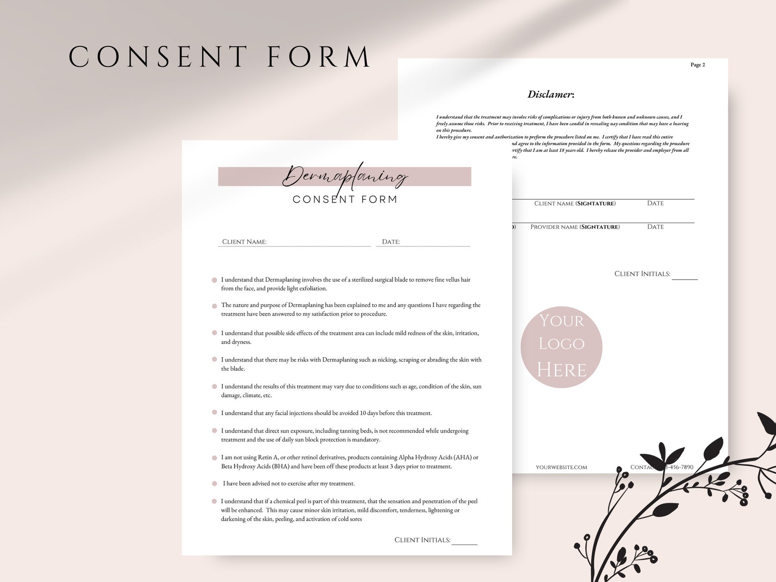 Dermaplaning Consent Form, Editable Esthetician Template, Printable Template, Dermaplane Consent ...