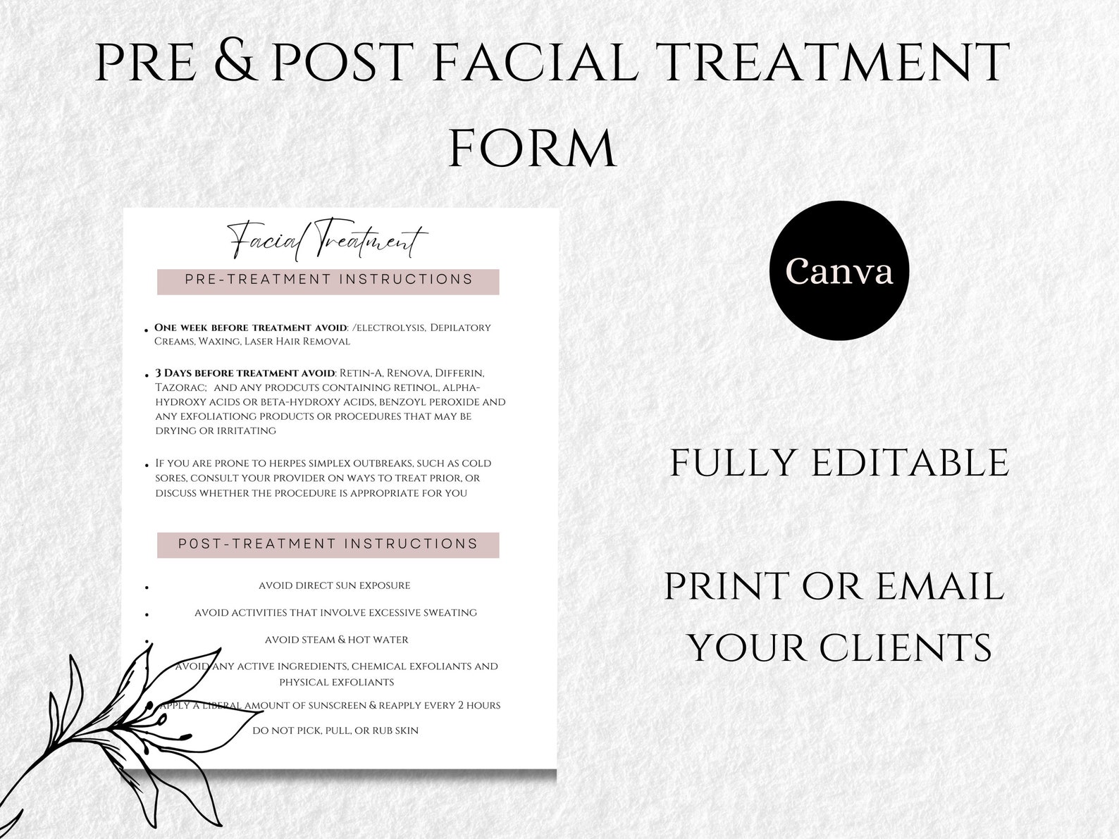 Facial Treatment Forms Bundle, Editable Esthetician Template, Printable ...