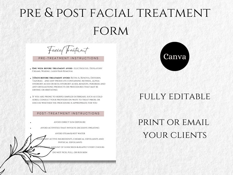 Facial Treatment Forms Bundle, Editable Esthetician Template, Printable ...