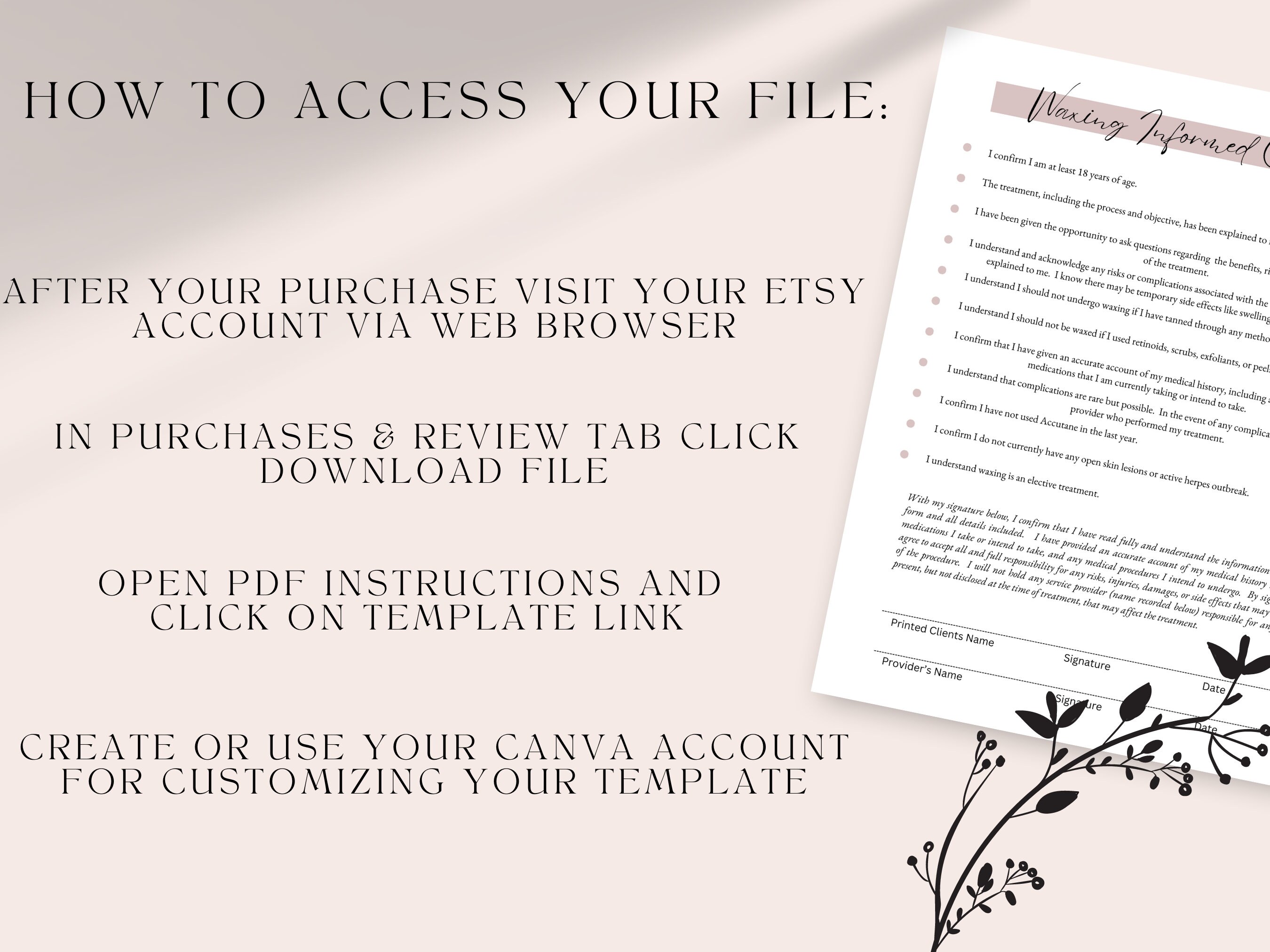 Waxing Consent Form, Editable Esthetician Template, Printable Template ...