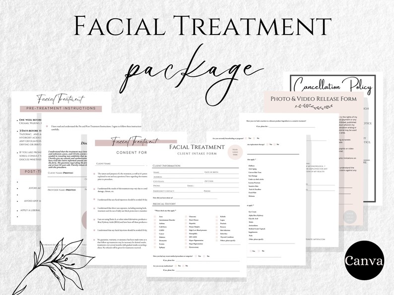 Facial Treatment Forms Bundle, Editable Esthetician Template, Printable ...