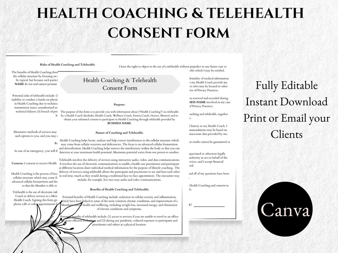 Health Coaching and Telehealth Consent Form, Health Coaching Forms ...