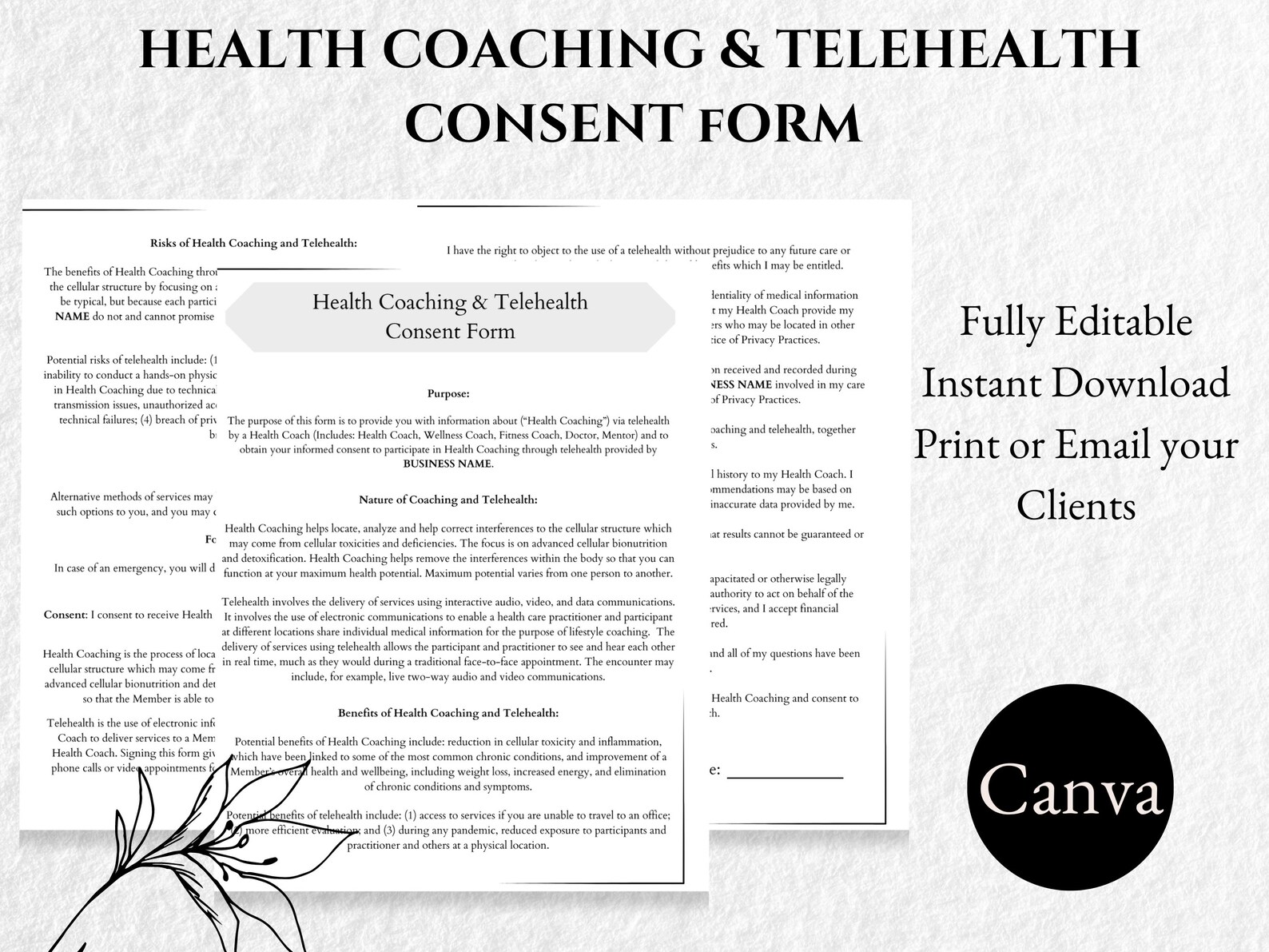Health Coaching and Telehealth Consent Form, Health Coaching Forms ...