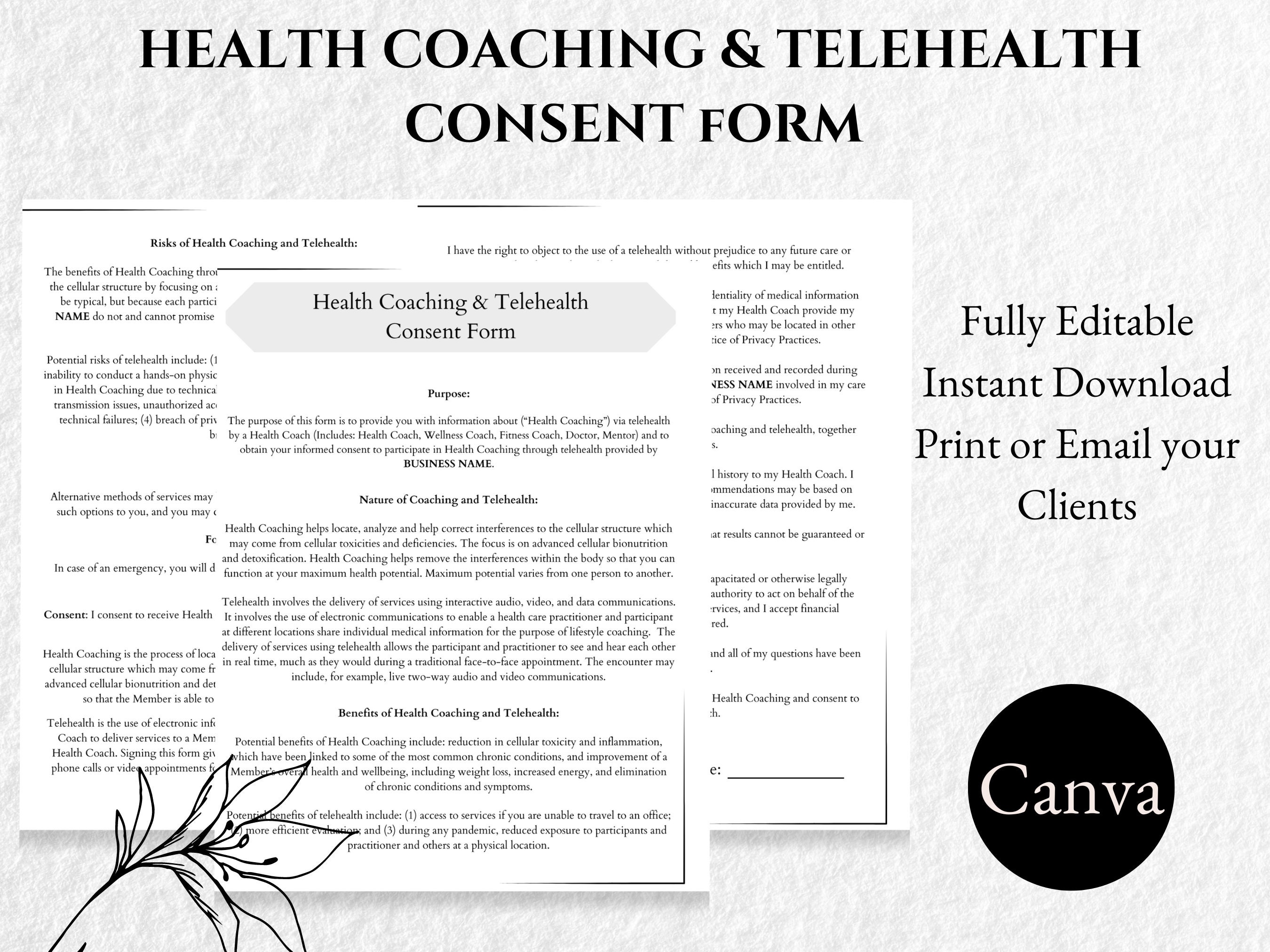 Health Coaching and Telehealth Consent Form, Health Coaching Forms ...