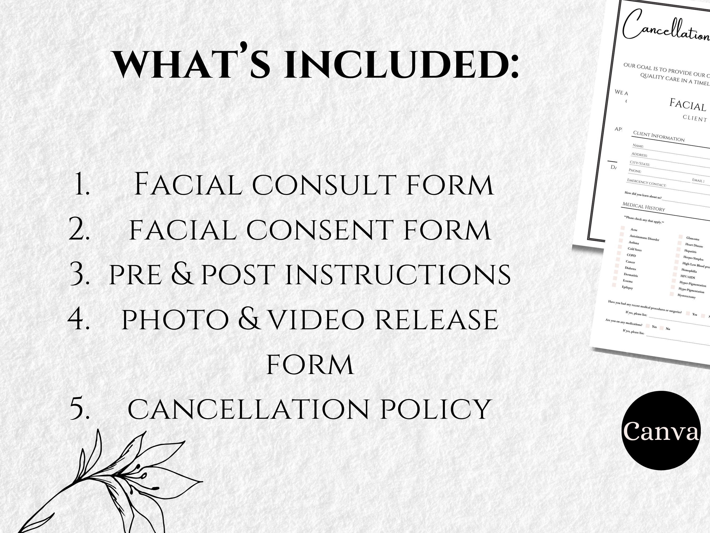 Facial Treatment Forms Bundle, Editable Esthetician Template, Printable ...