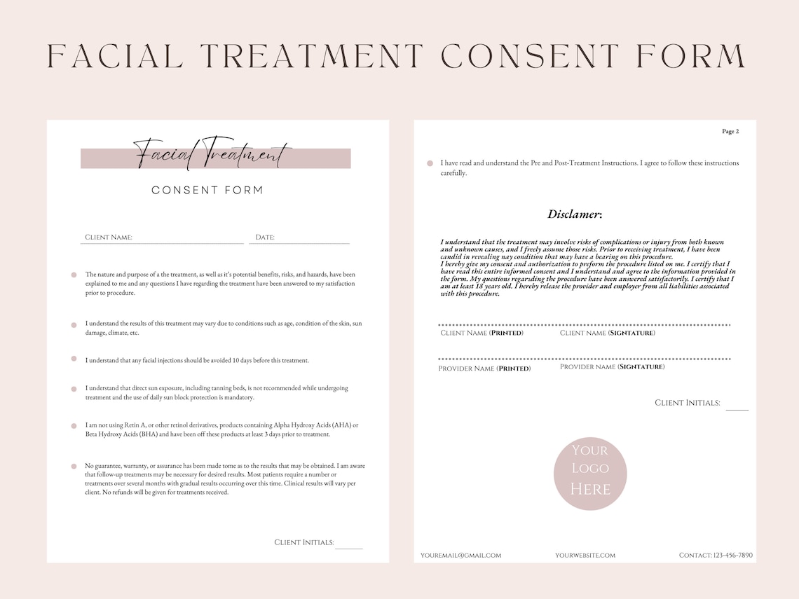 Facial Treatment Consent Form: Editable Esthetician Template (canva) - Etsy