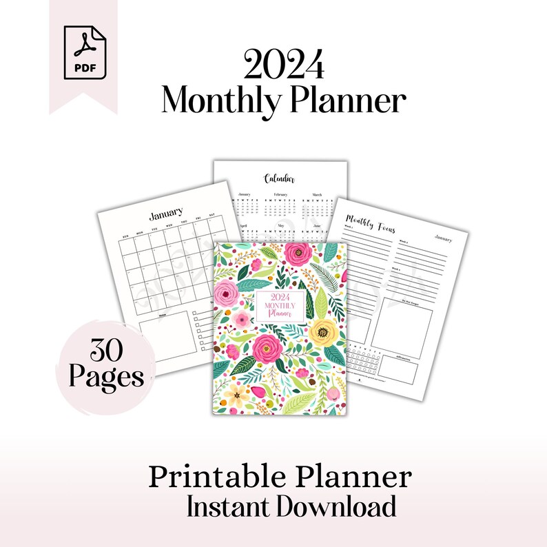 Printable Monthly Planner, 30 Pages With Cover, Instant Download PDF ...