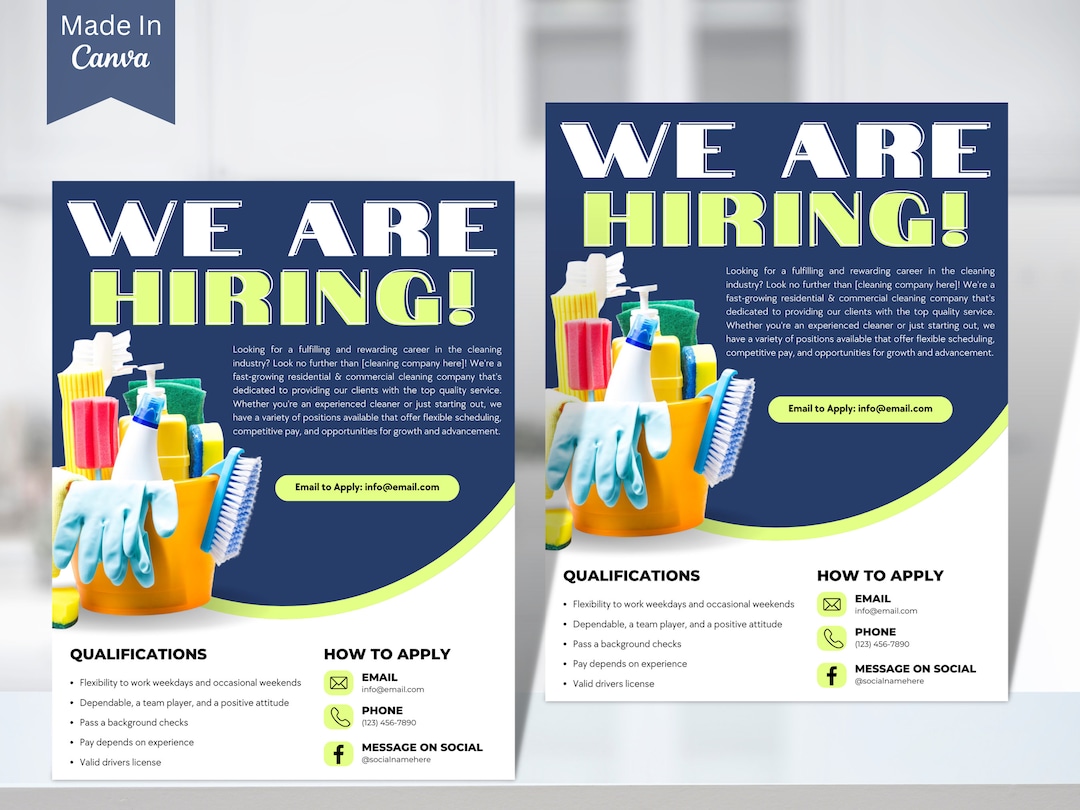 DIY Hiring Flyer Templates Design, Cleaning Hiring Flyer, We're Hiring ...