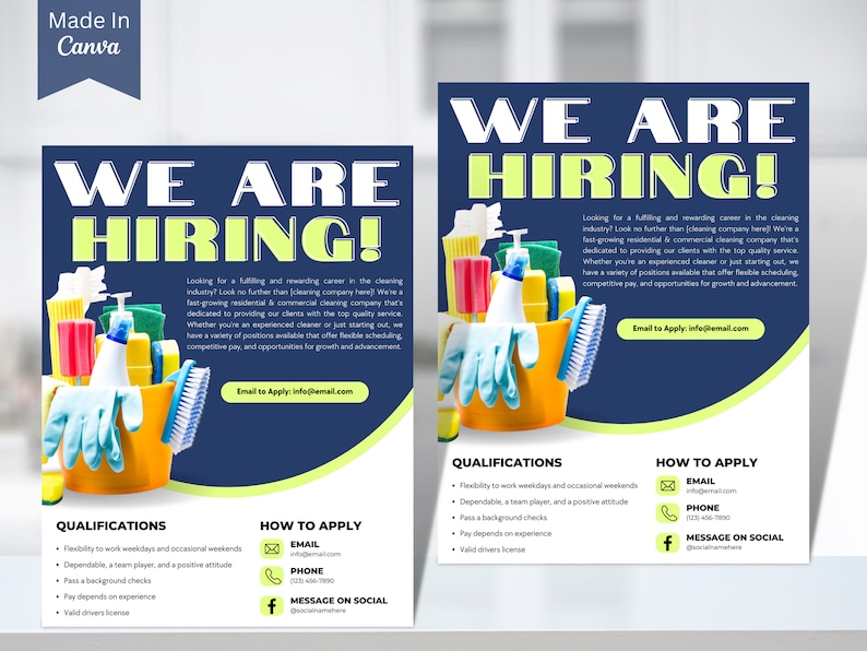 DIY Hiring Flyer Templates Design, Cleaning Hiring Flyer, We're Hiring ...