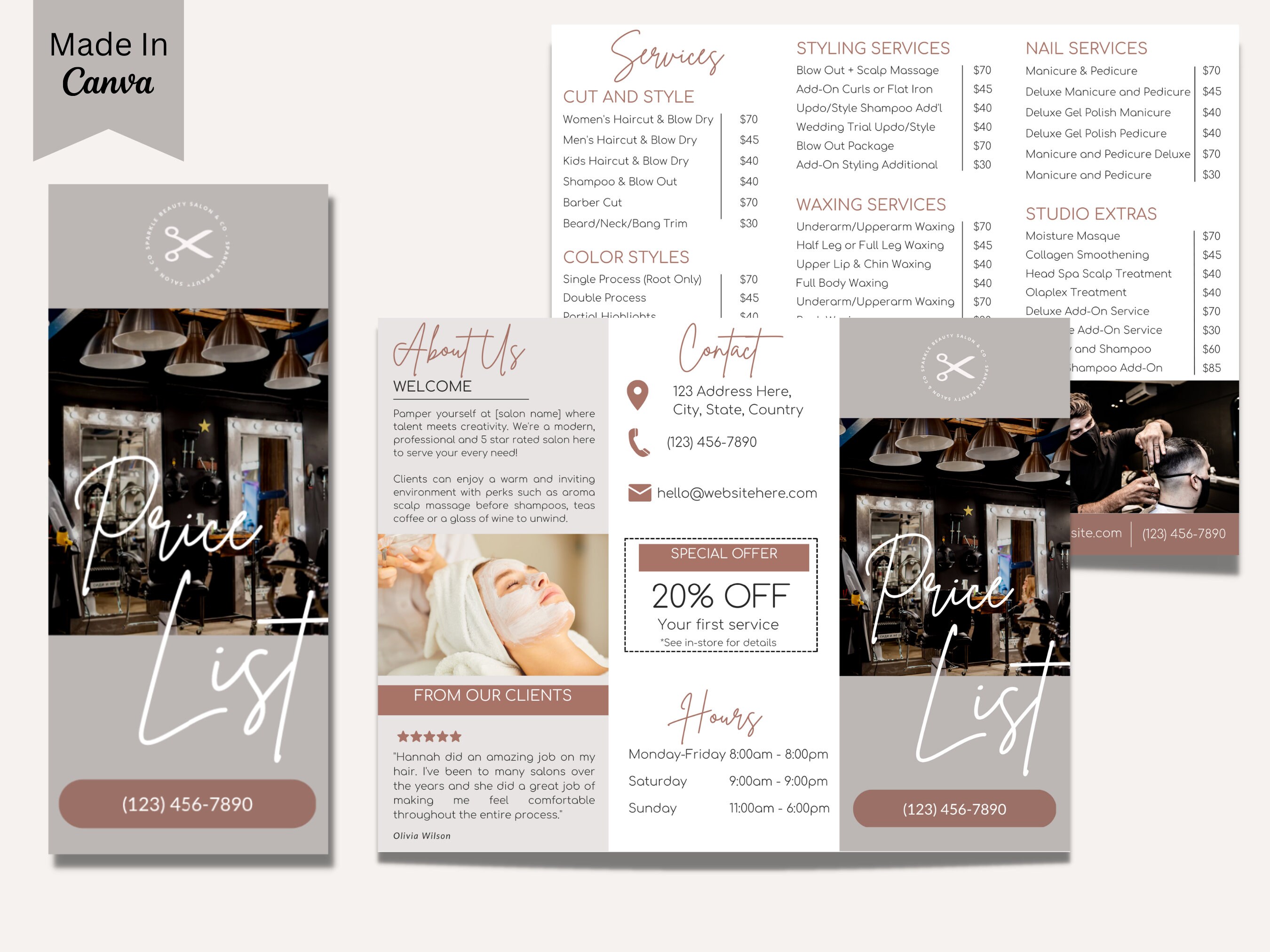 Beauty Salon Trifold Brochure Template, Editable Beauty Salon Price ...