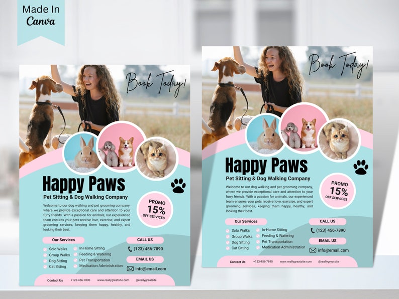 Dog Walking Flyer Poster Leaflet, Pet Sitting Flyer Poster Leaflet, Pet ...