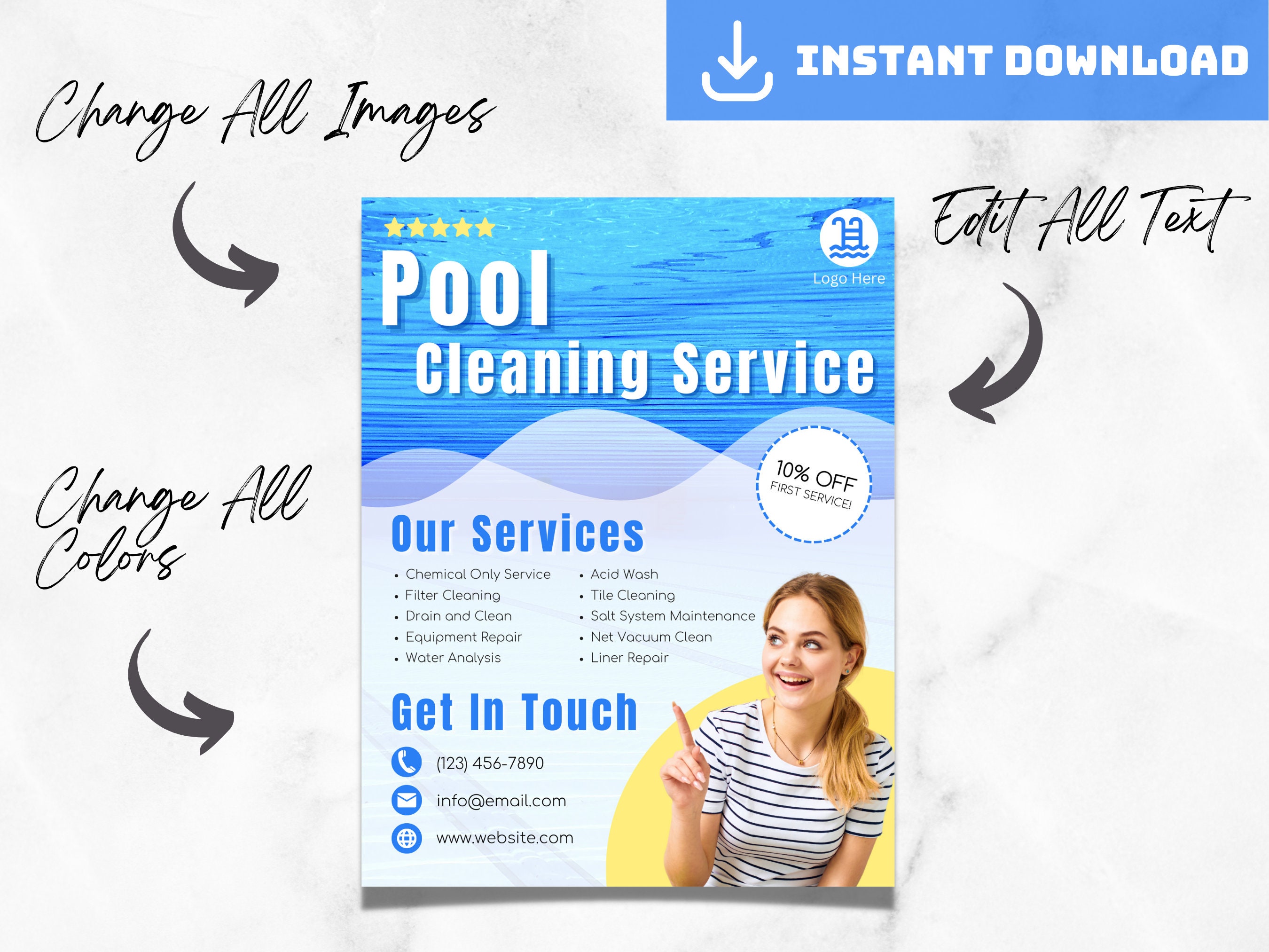 Pool Cleaning Flyer, Diy Editable Canva Template, Printable, Swimming ...