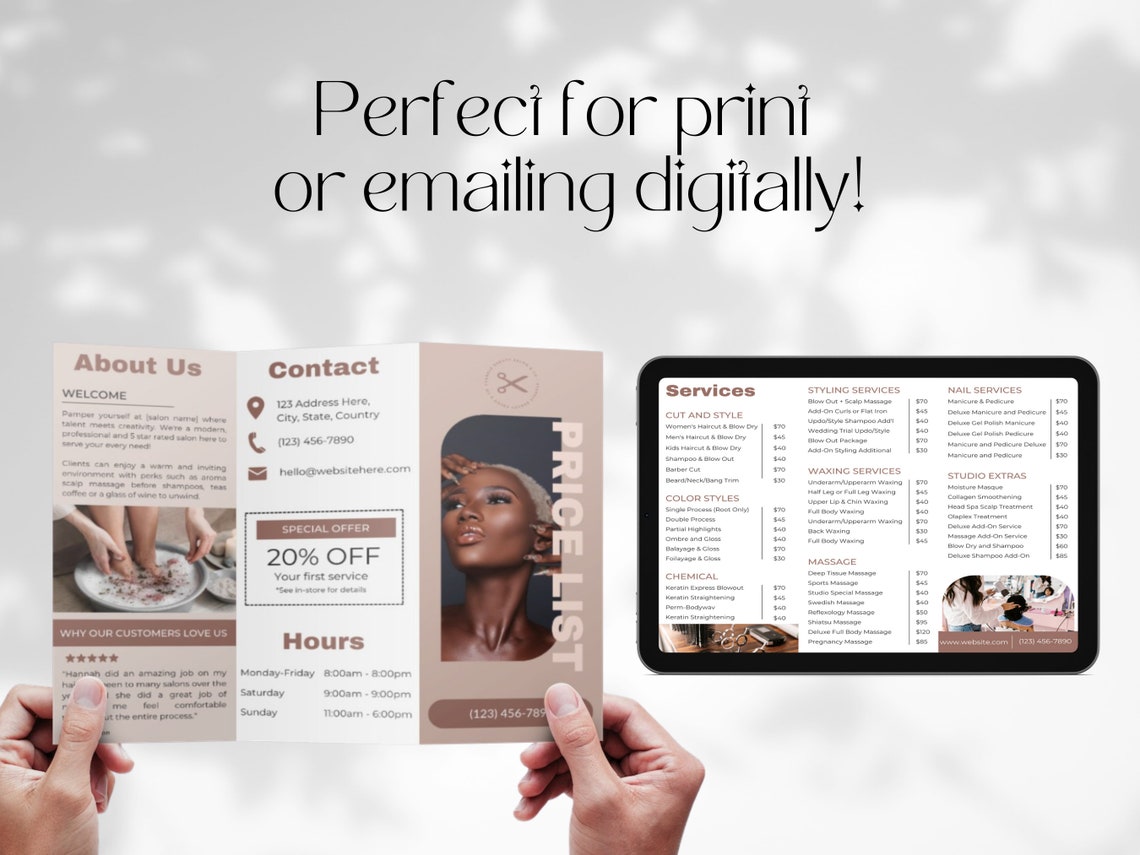 Beauty Salon Trifold Brochure Template, Editable Beauty Salon Price ...