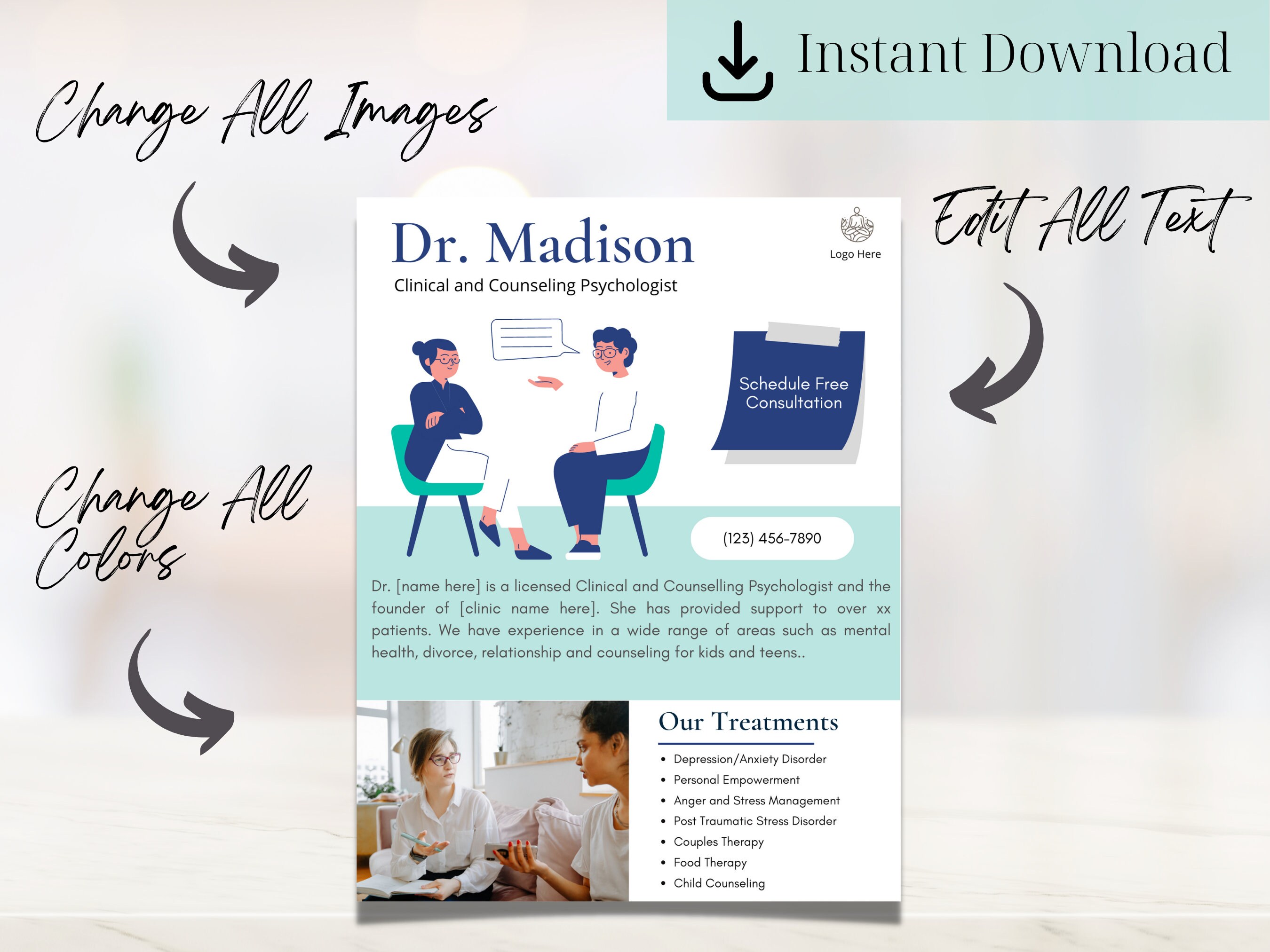 Counseling Psychology Therapy Flyer Templates Design, Editable ...