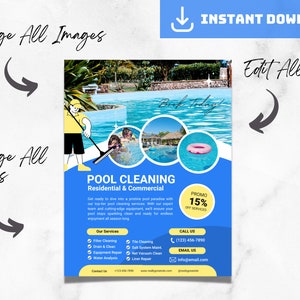 Pool Cleaning Flyer, DIY Editable Canva Template, Printable, Swimming ...