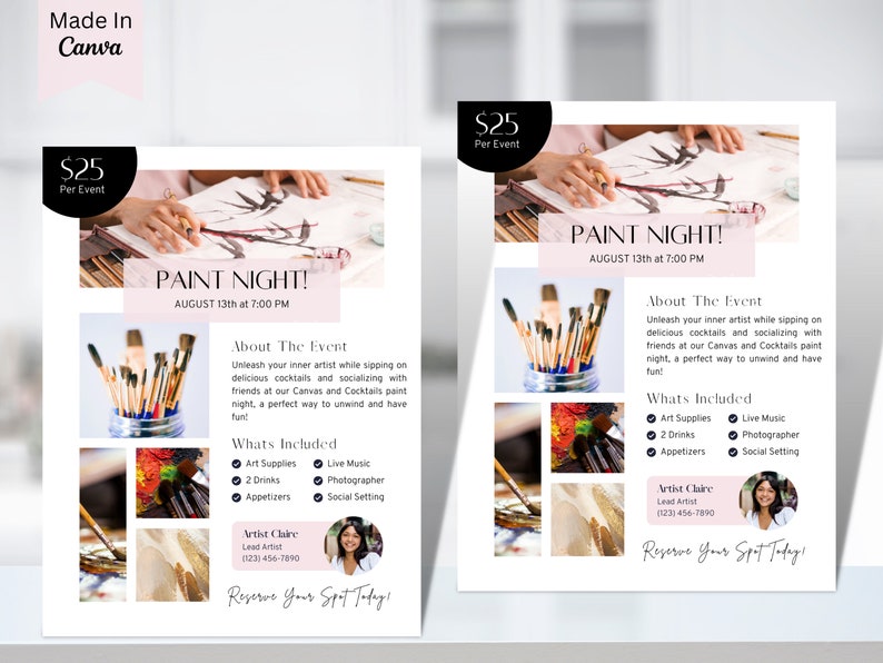 Editable Paint Night Template Flyer, RSVP Invitation, DIY Paint and Sip ...