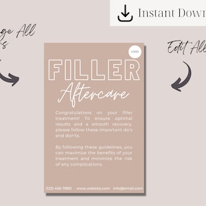 DIY Filler Aftercare Card, Post-injection Card, Editable Filler ...