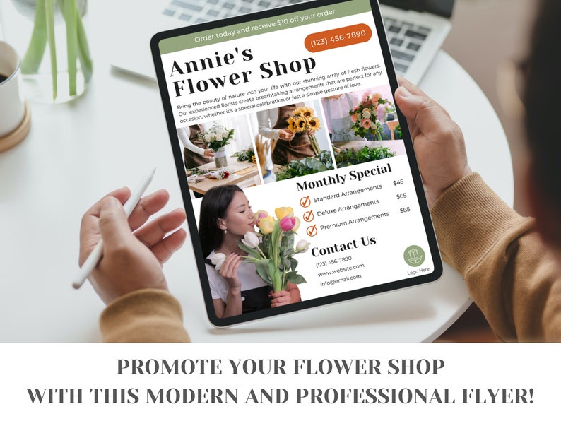 Flower Shop Flyer Template, Editable Florist Flower Shop Small Business ...