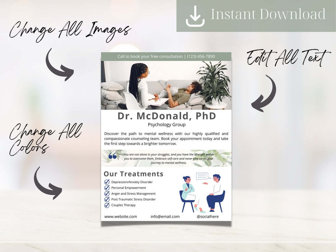 Counseling Psychology Therapy Flyer Templates Design, Editable ...
