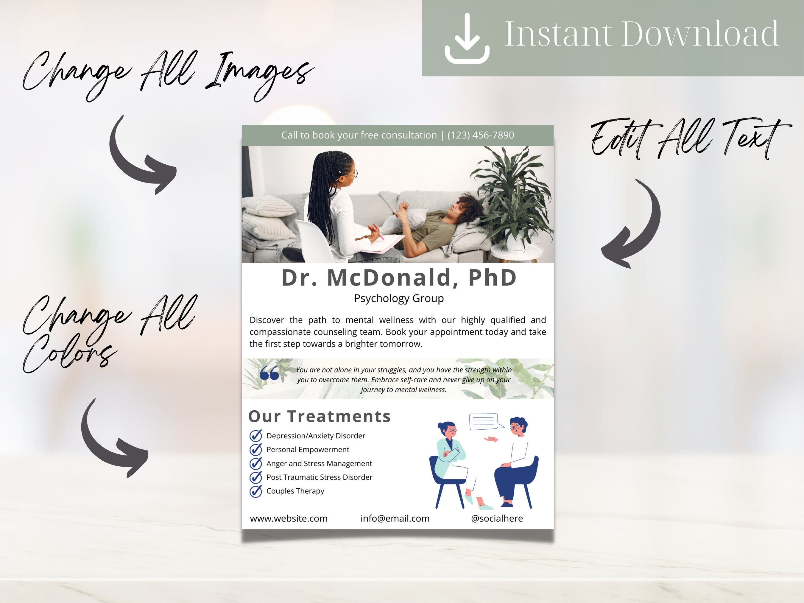 Counseling Psychology Therapy Flyer Templates Design, Editable ...