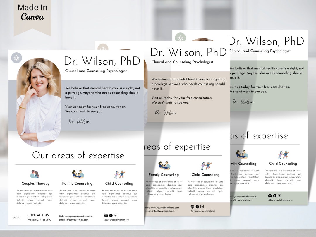 Counseling Psychology Therapy Flyer Templates Design, Editable ...