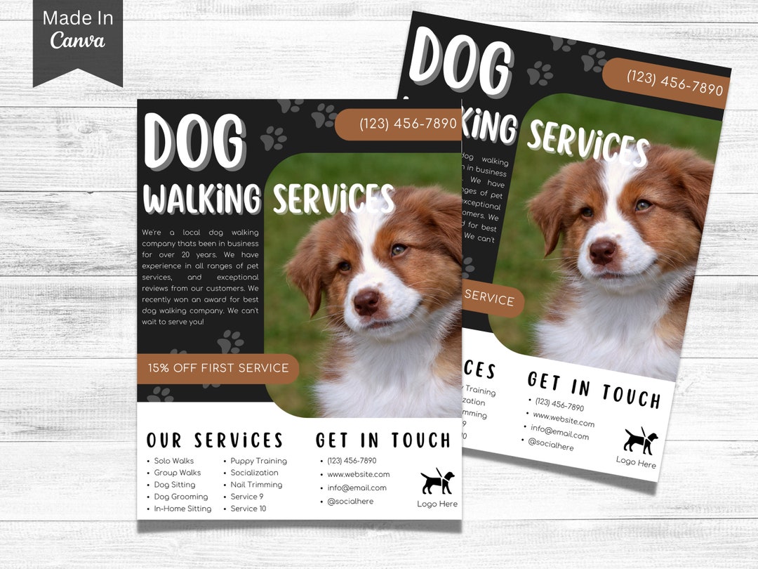 Dog Walking Flyer Poster Leaflet, Dog Walking Business, Pet Sitting ...