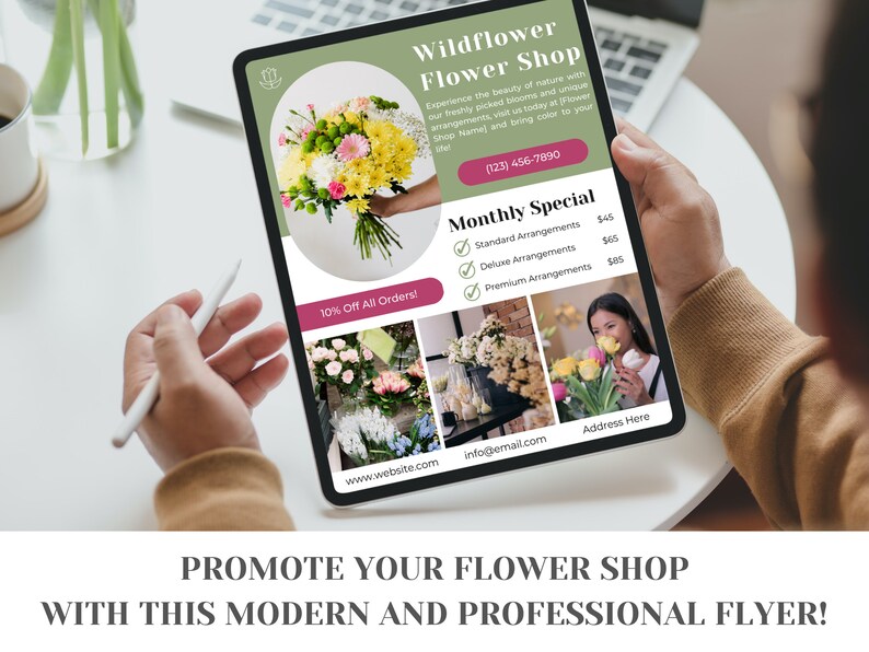 Flower Shop Flyer Template, Editable Florist Flower Shop Small Business ...