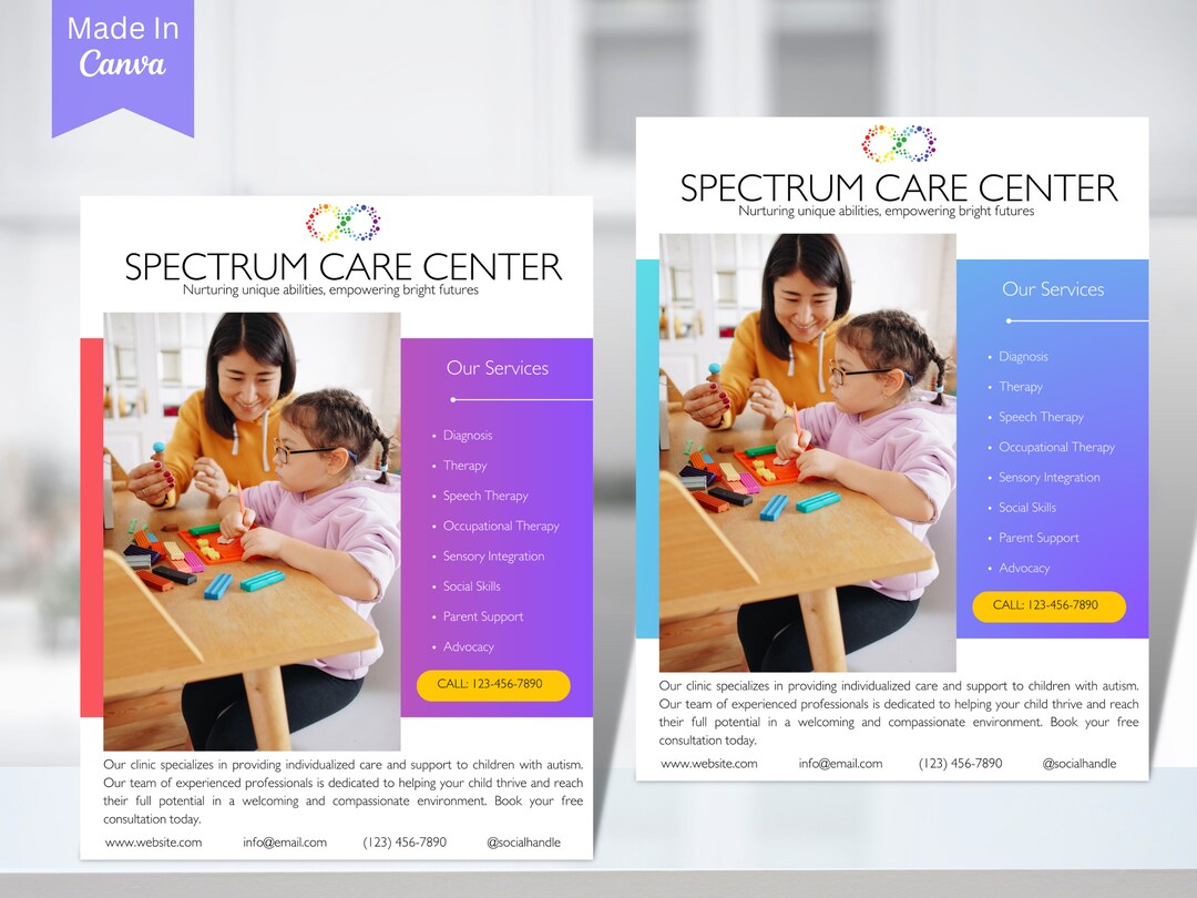 Autism Awareness Flyer Templates Design, Autism Therapy Editable ...