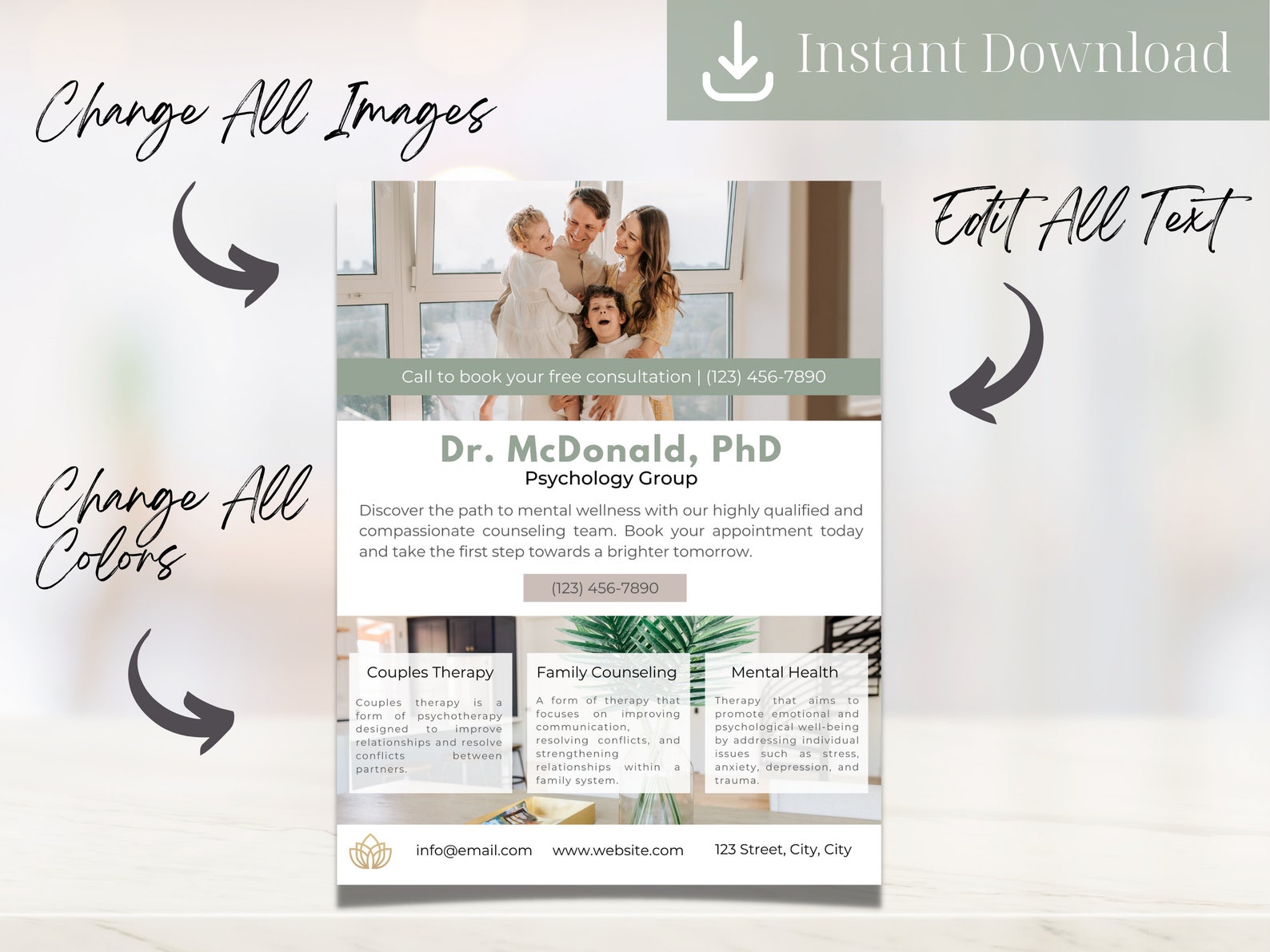 Counseling Psychology Therapy Flyer Templates Design, Editable ...