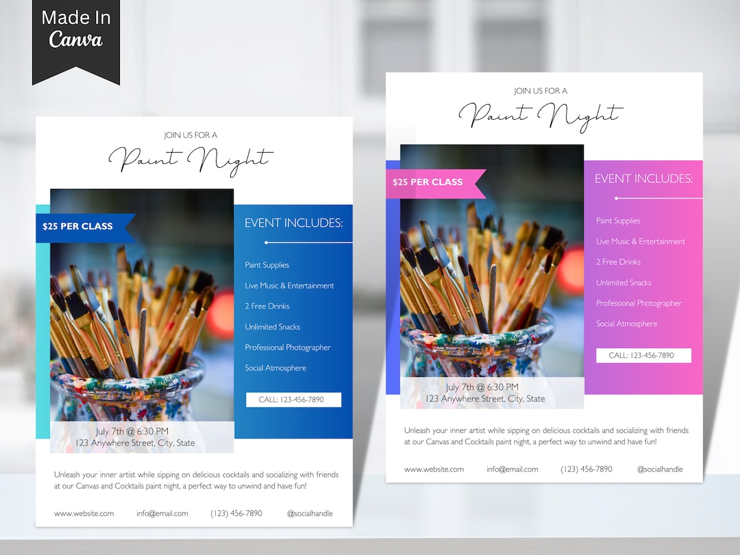 Editable Paint Night Template Flyer, RSVP Invitation, DIY Paint and Sip ...