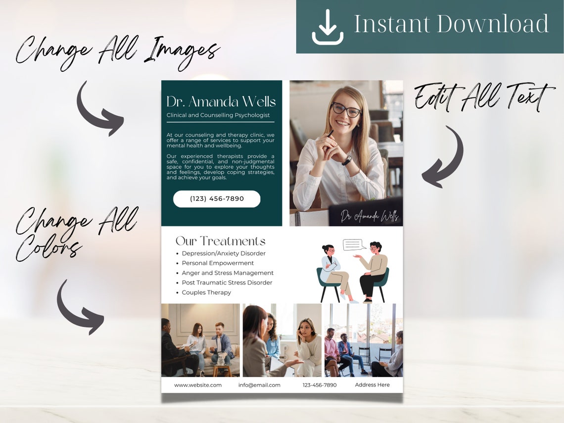 Counseling Psychology Therapy Flyer Templates Design, Editable ...