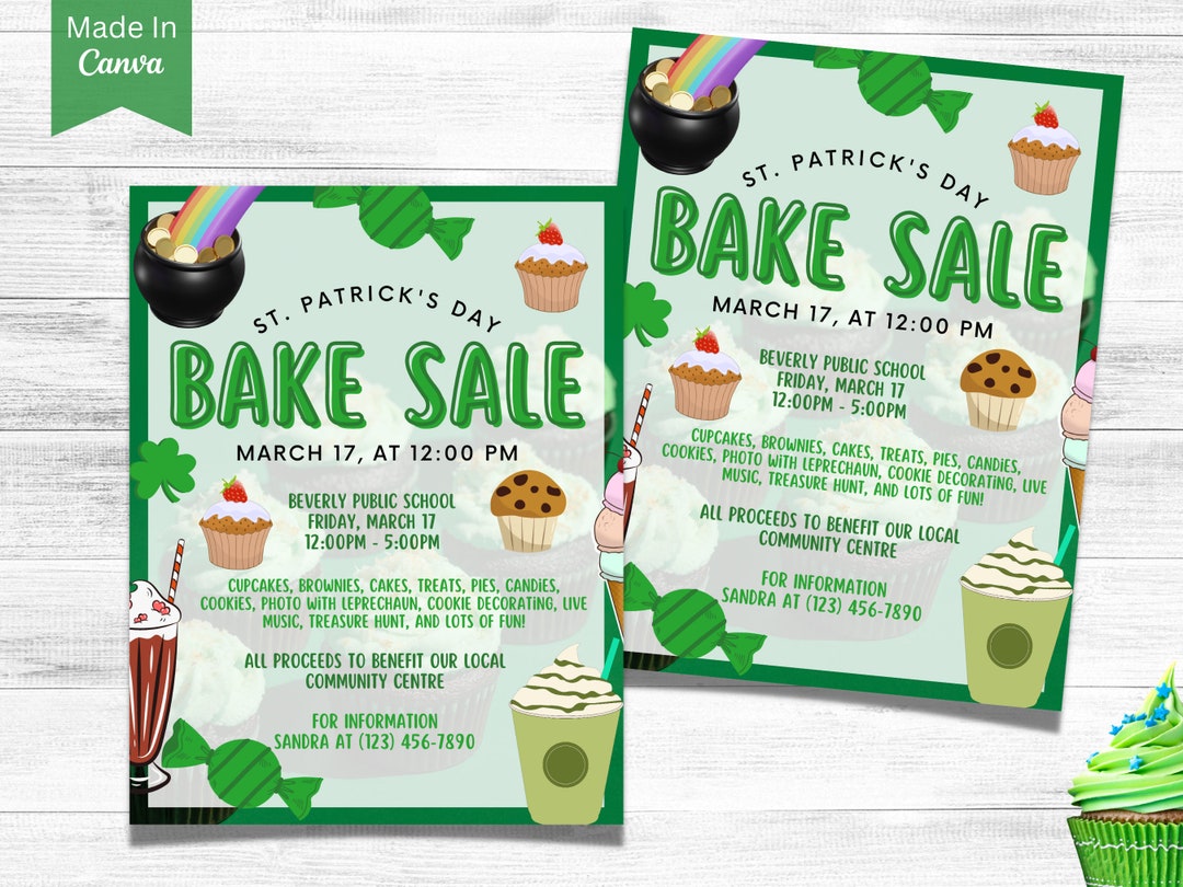 Editable St. Patrick's Bake Sale Fundraiser Flyer, Instant Download ...