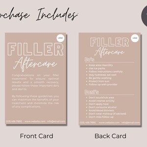 DIY Filler Aftercare Card, Post-injection Card, Editable Filler ...
