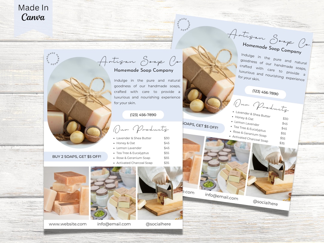 Handmade Soap Flyer Template, Editable Handmade Soap Making Small ...
