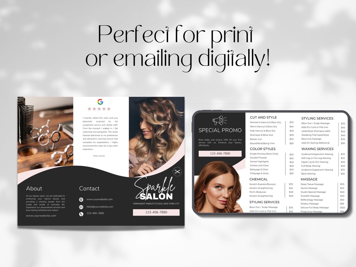 Beauty Salon Trifold Brochure Template, Editable Beauty Salon Price ...