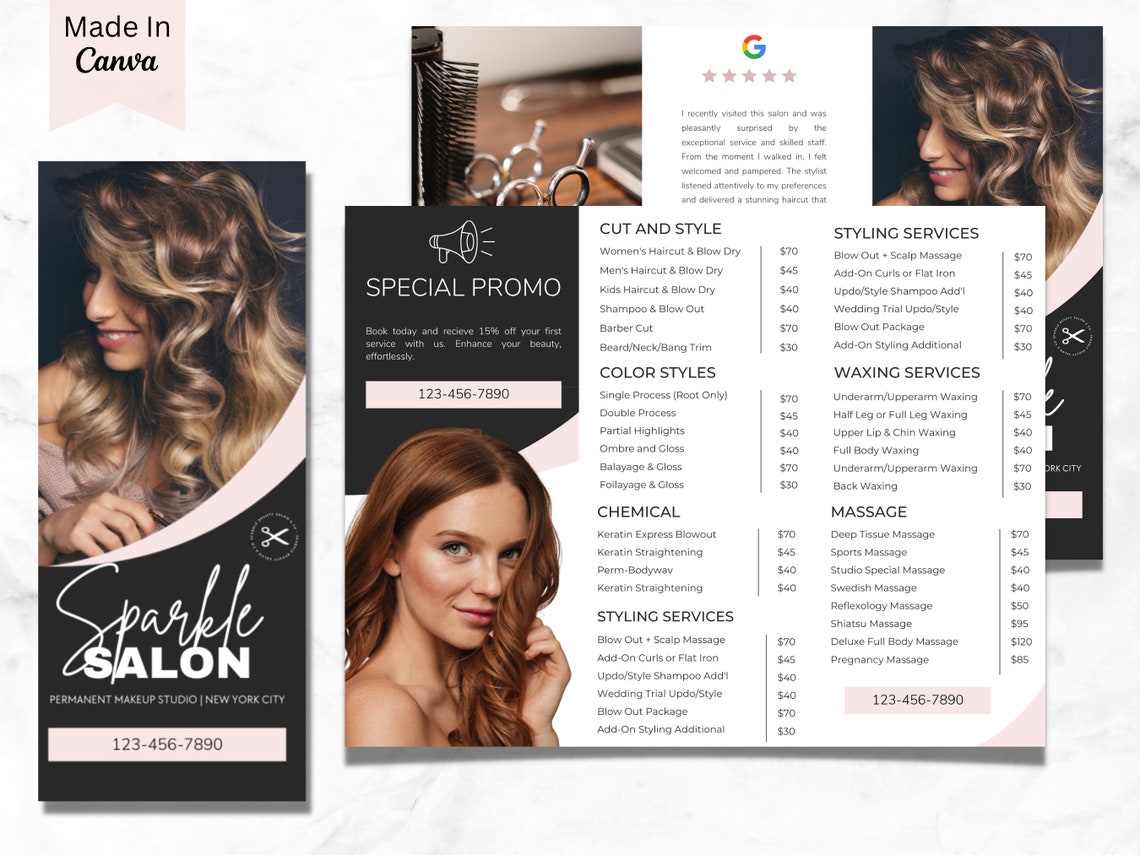 Beauty Salon Trifold Brochure Template, Editable Beauty Salon Price ...