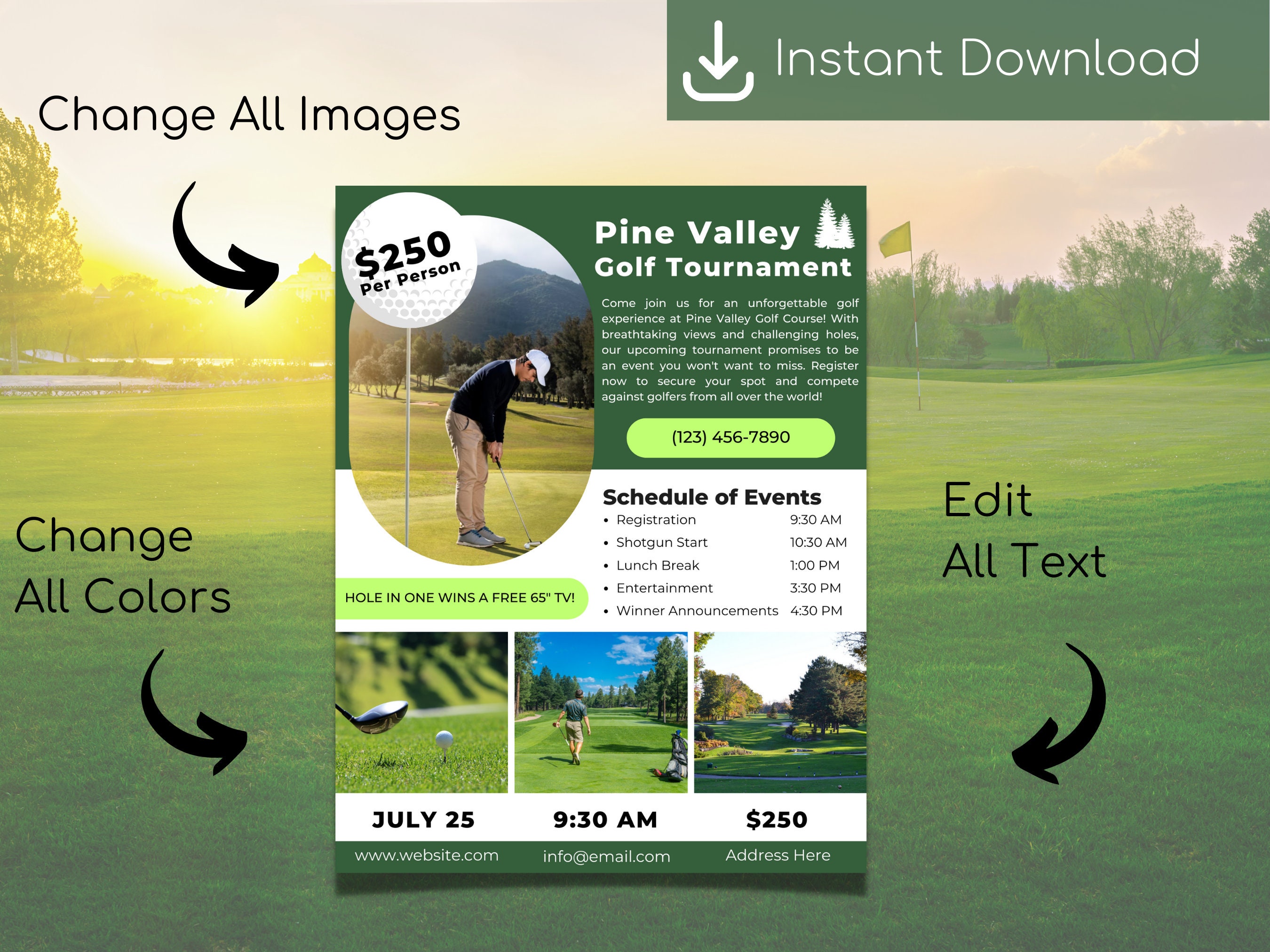 Golf Tournament Flyer Template, Editable Golf Flyer Guide, Instant ...