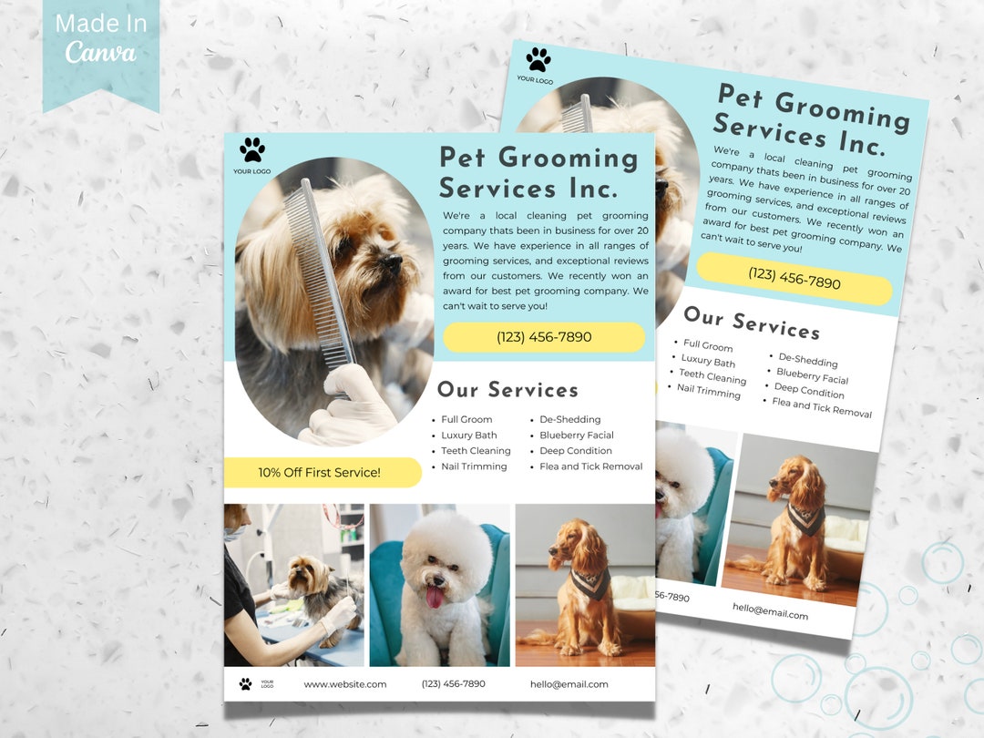 Pet Grooming Flyer, DIY Canva Pet Grooming Flyer Template, Editable ...