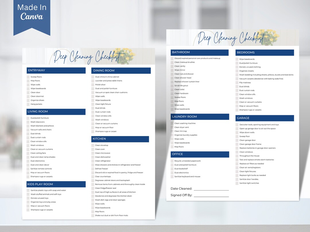 Deep Cleaning Checklist, Editable House Deep Cleaning Template, Deep ...