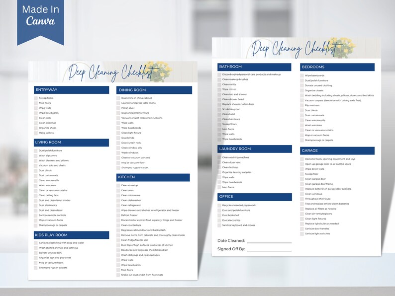 Deep Cleaning Checklist, Editable House Deep Cleaning Template, Deep ...