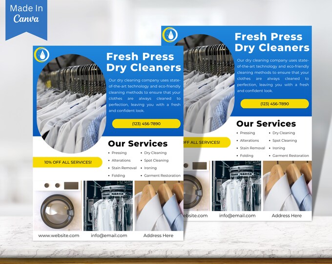 Dry Cleaning Service Flyer, DIY Sheet, Dry Cleaning Service, Laundry ...
