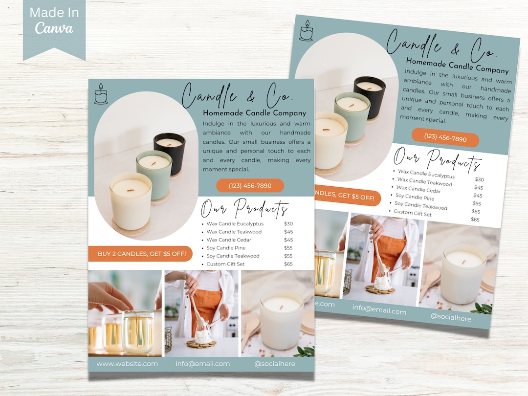 Soy Wax Candles Flyer Template, Editable Handmade Candle Making Small ...