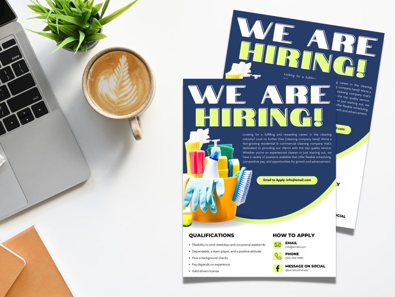 DIY Hiring Flyer Templates Design, Cleaning Hiring Flyer, We're Hiring ...