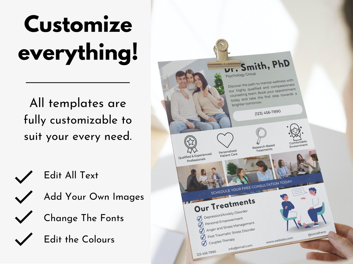 Counseling Psychology Therapy Flyer Templates Design, Editable ...