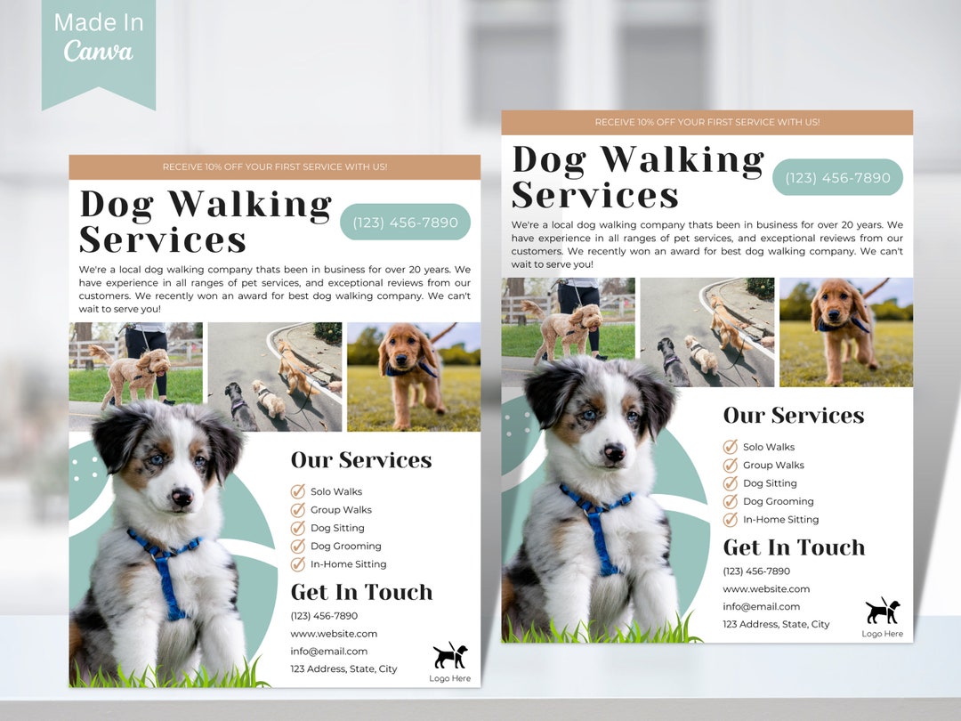 Dog Walking Flyer Poster, Editable Flyer Template, Dog Walking Business ...