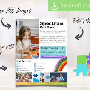 Autism Awareness Flyer Templates Design, Autism Therapy Editable ...